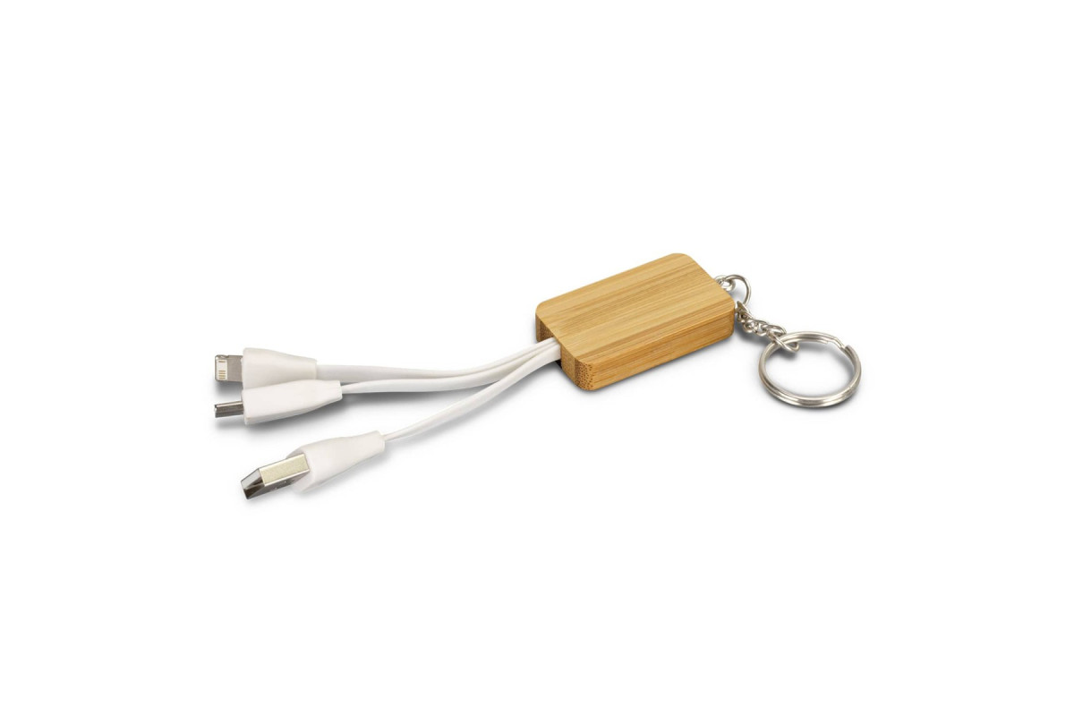 Bamboo Charging Cable Key Ring - Rectangle
